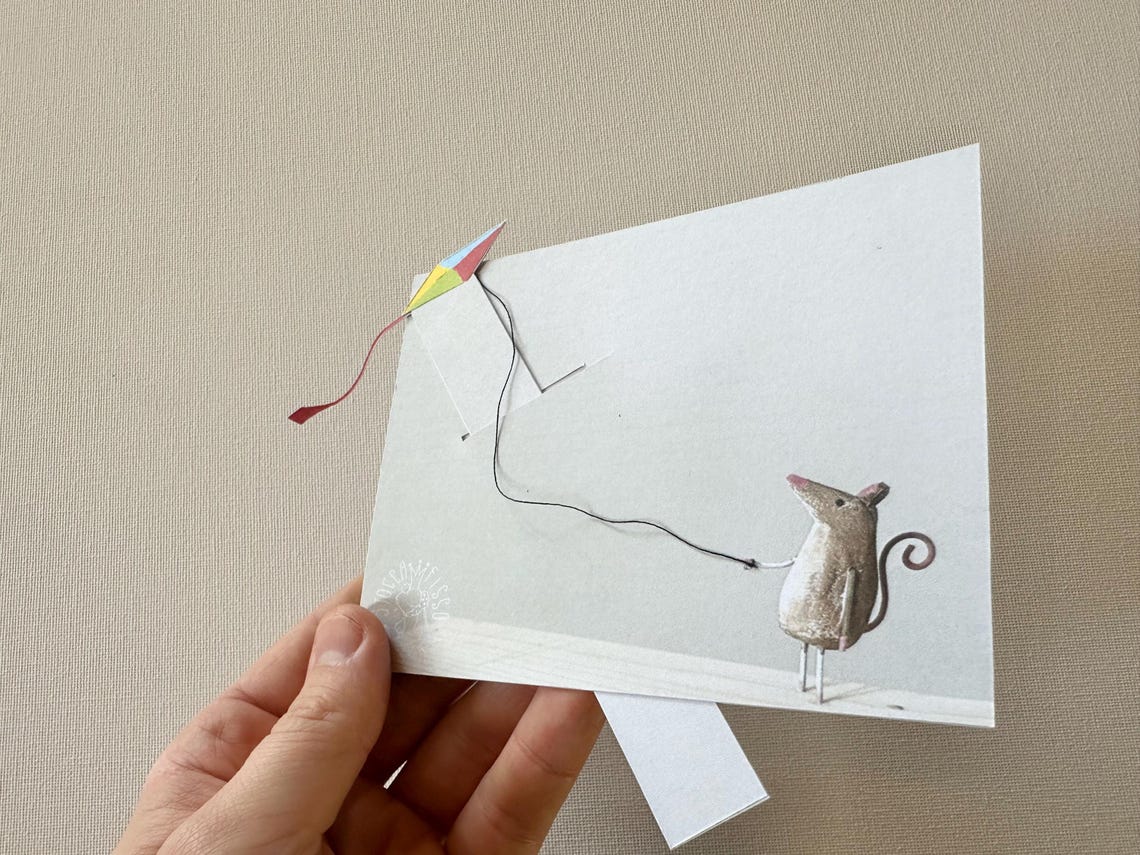 Mouse With Kite - Moving Greeting Card - Etsy