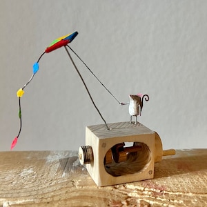 Mouse With Kite, Tiny Wooden Automaton - Etsy