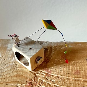 Mouse With Kite, Tiny Wooden Automaton - Etsy