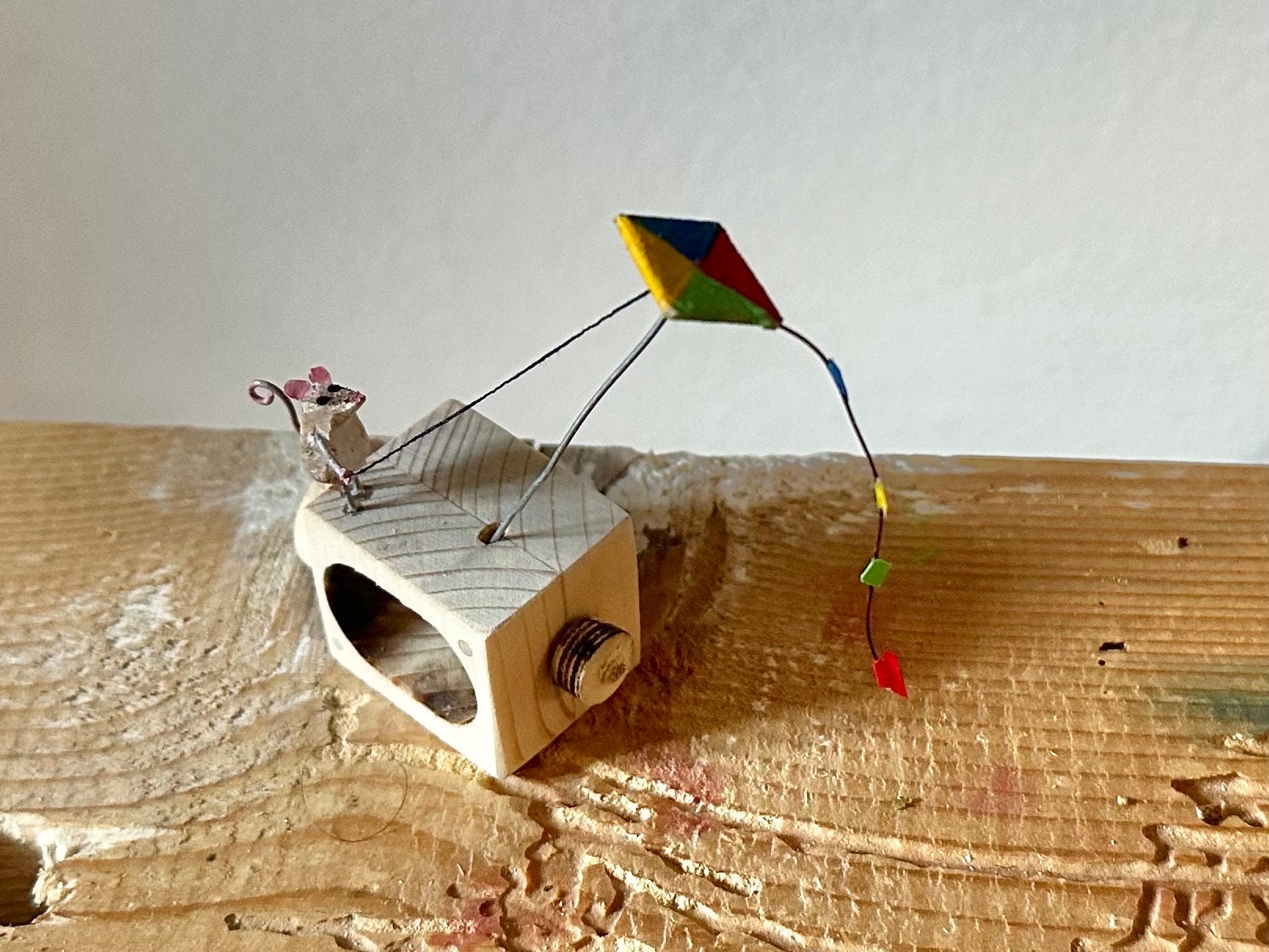 Mouse With Kite, Tiny Wooden Automaton - Etsy