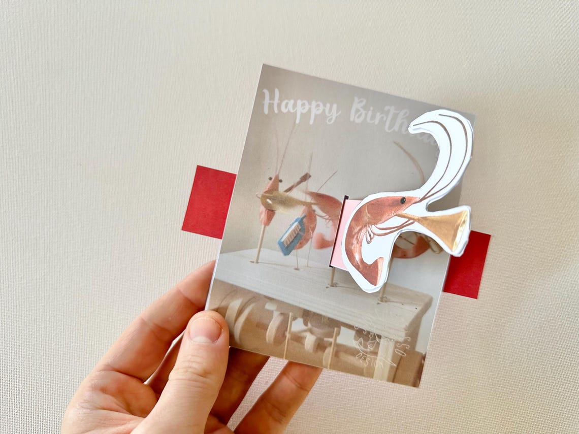 Shrimp Playing Trumpet - Easy to Make Moving Greeting Card - Etsy