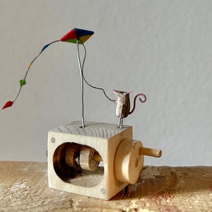 Mouse With Kite, Tiny Wooden Automaton - Etsy