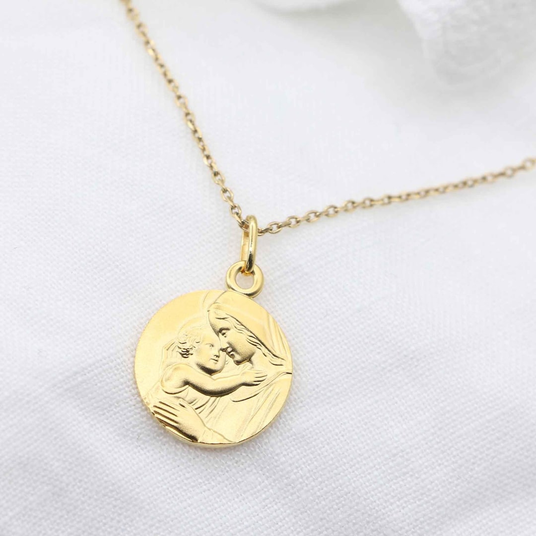 Baptismal Medal of the Virgin and Child on Chain - Etsy