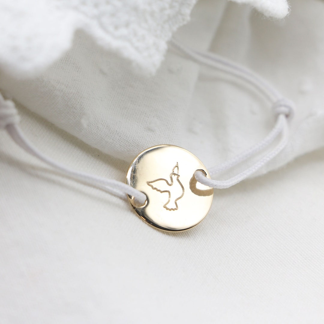 Baptism Communion Confirmation Bracelet Personalized Token Dove - Gold ...