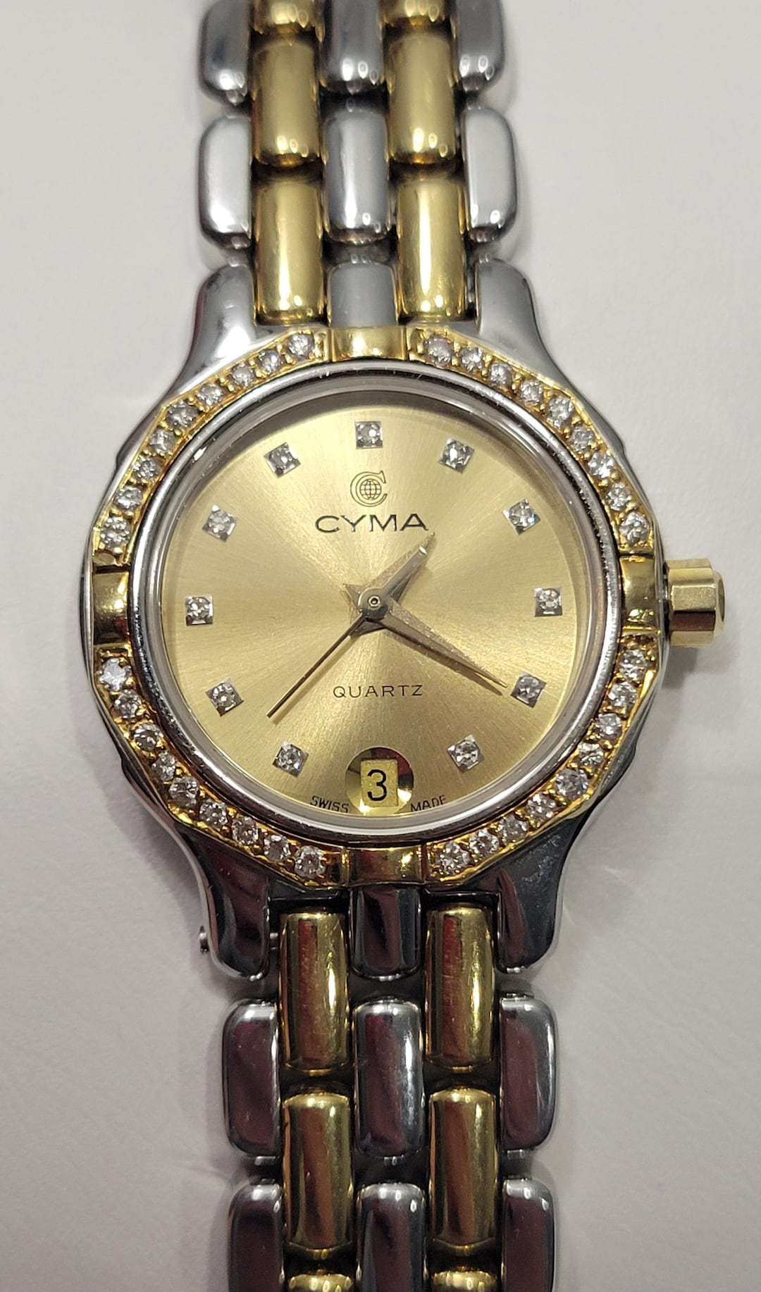 Cyma 23mm 18K Diamond Bezel and Links Tops Swiss 7 Jewels Quartz Ladies ...