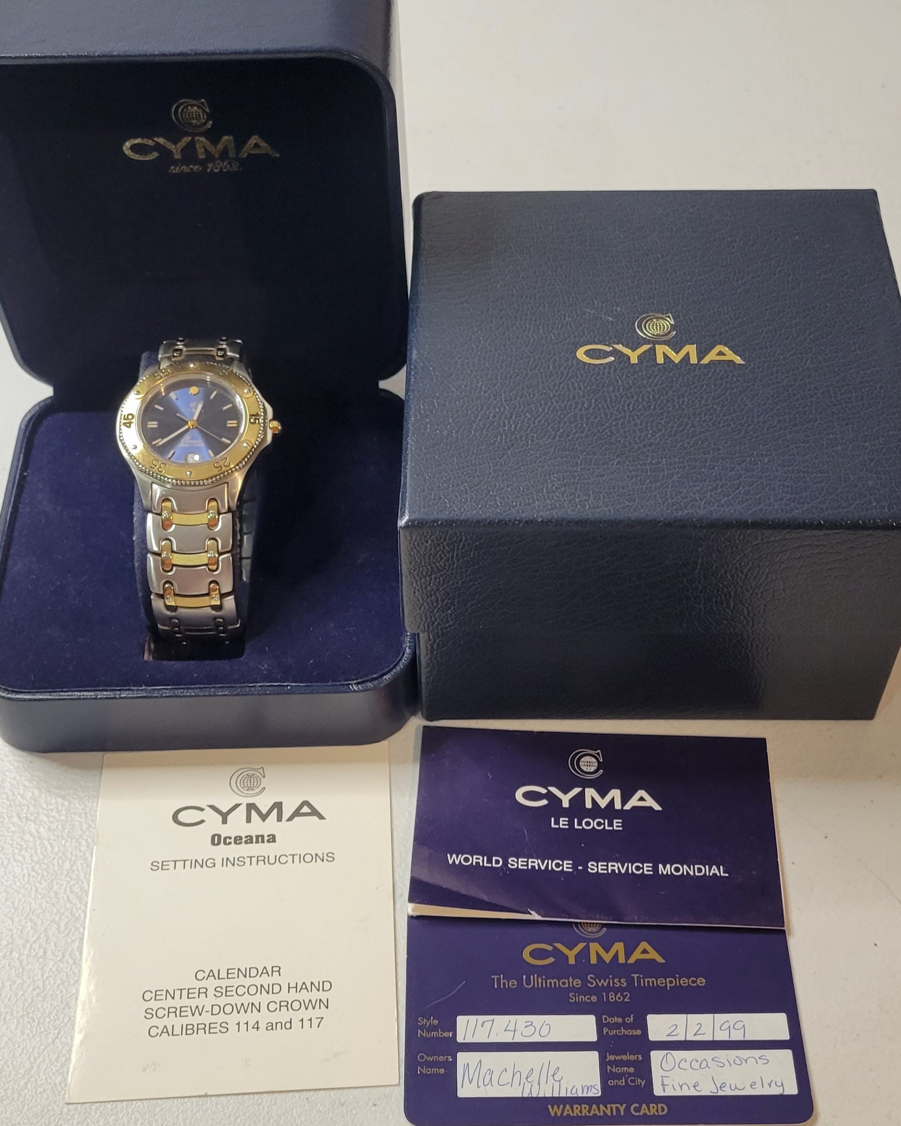 Rare Cyma Oceana 18K GP Black Luminous Dial Swiss Quartz Men's Watch ...