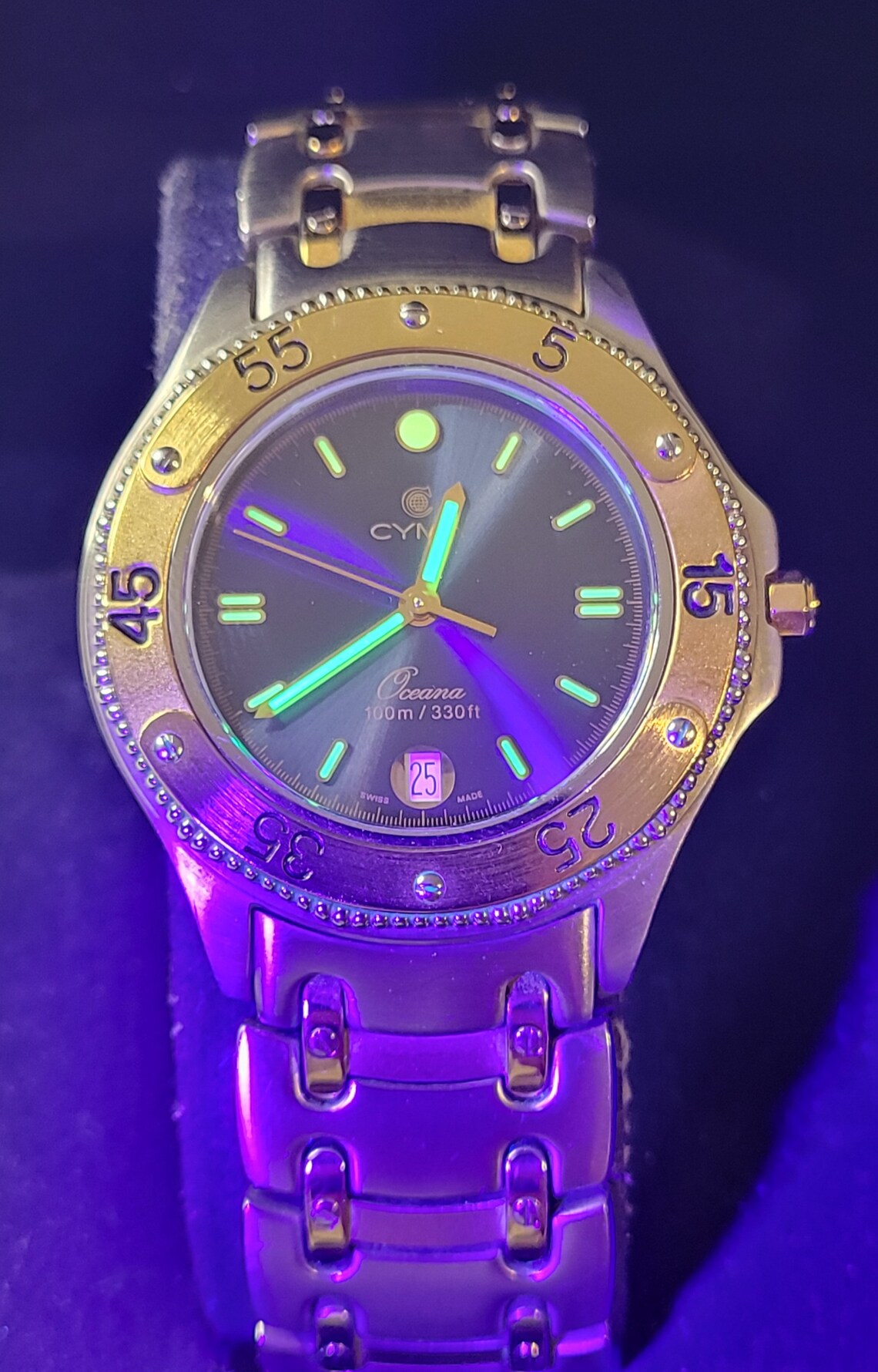 Rare Cyma Oceana 18K GP Black Luminous Dial Swiss Quartz - Etsy
