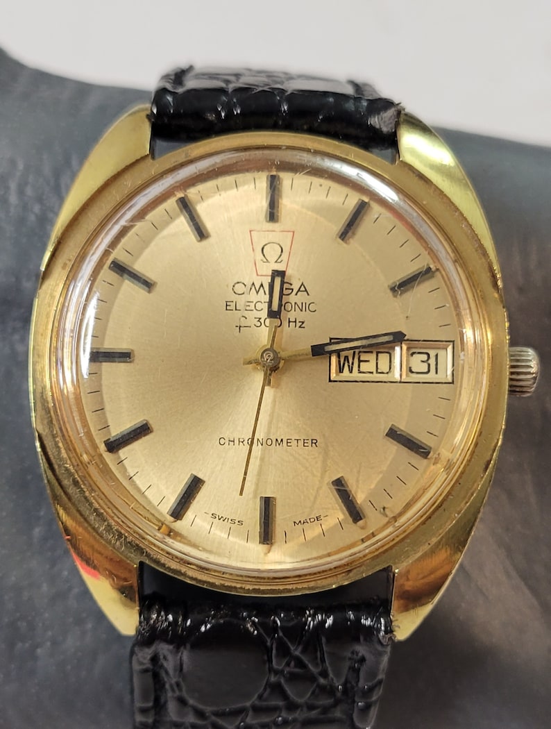 Omega Electronic F300hz Chronometer 20 Micron Gold Plated Men's Watch ...