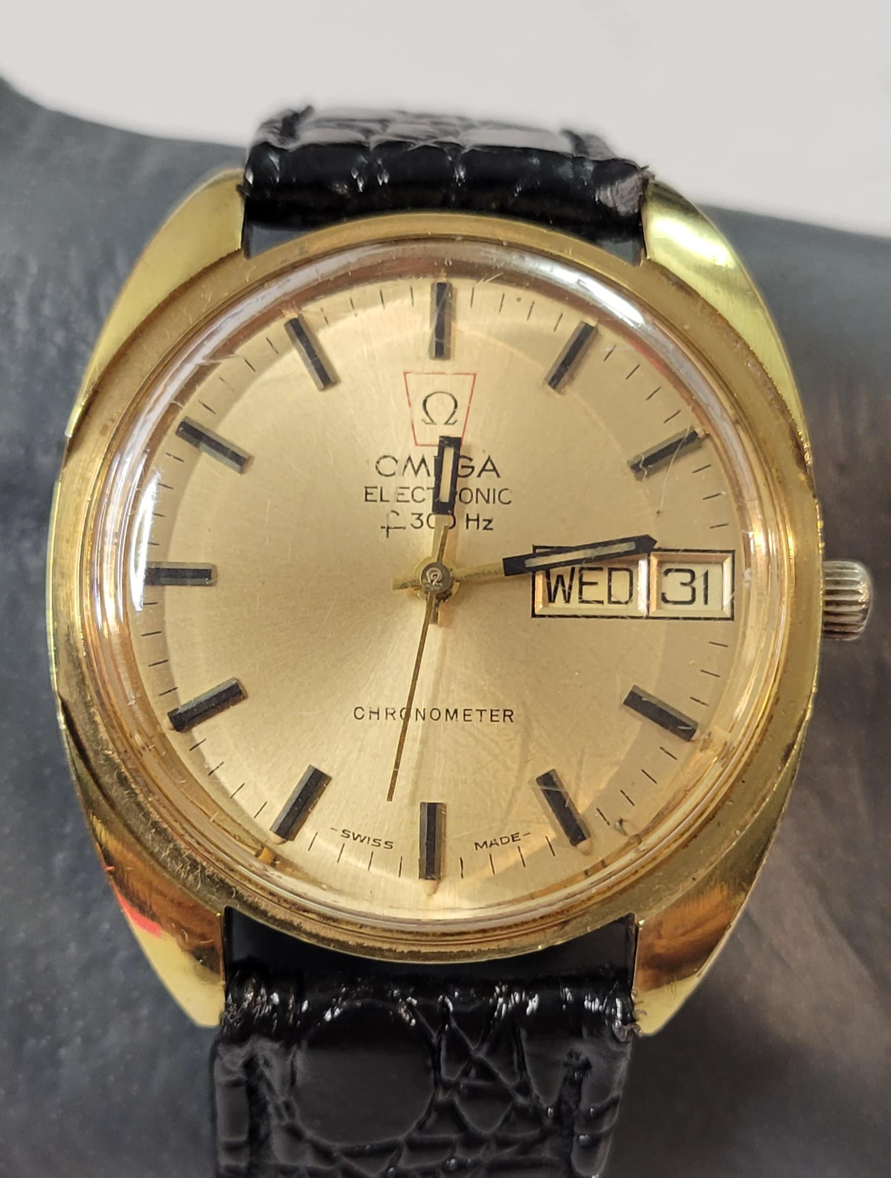 Omega Electronic F300hz Chronometer 20 Micron Gold Plated Men's Watch ...