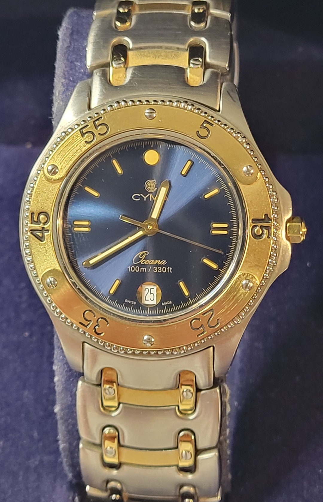 Rare Cyma Oceana 18K GP Black Luminous Dial Swiss Quartz Men's Watch With Box - Etsy