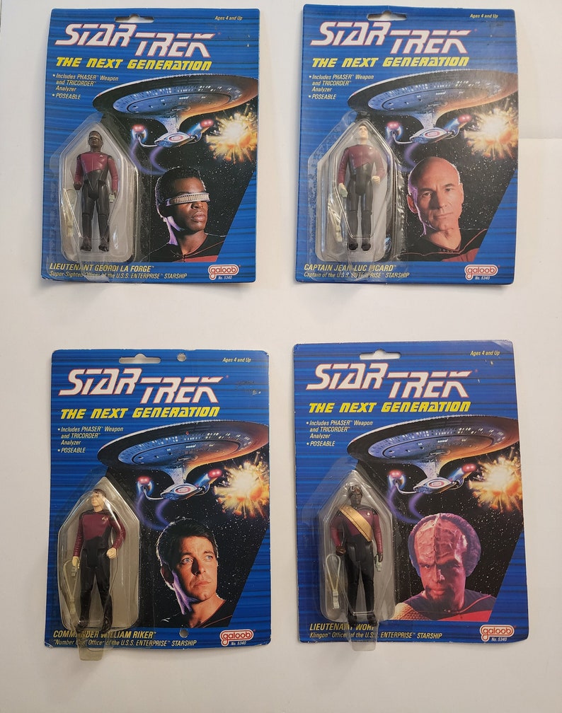 Star Trek Next Generation Galoob Lot Picard-riker-worf-la Forge Action ...