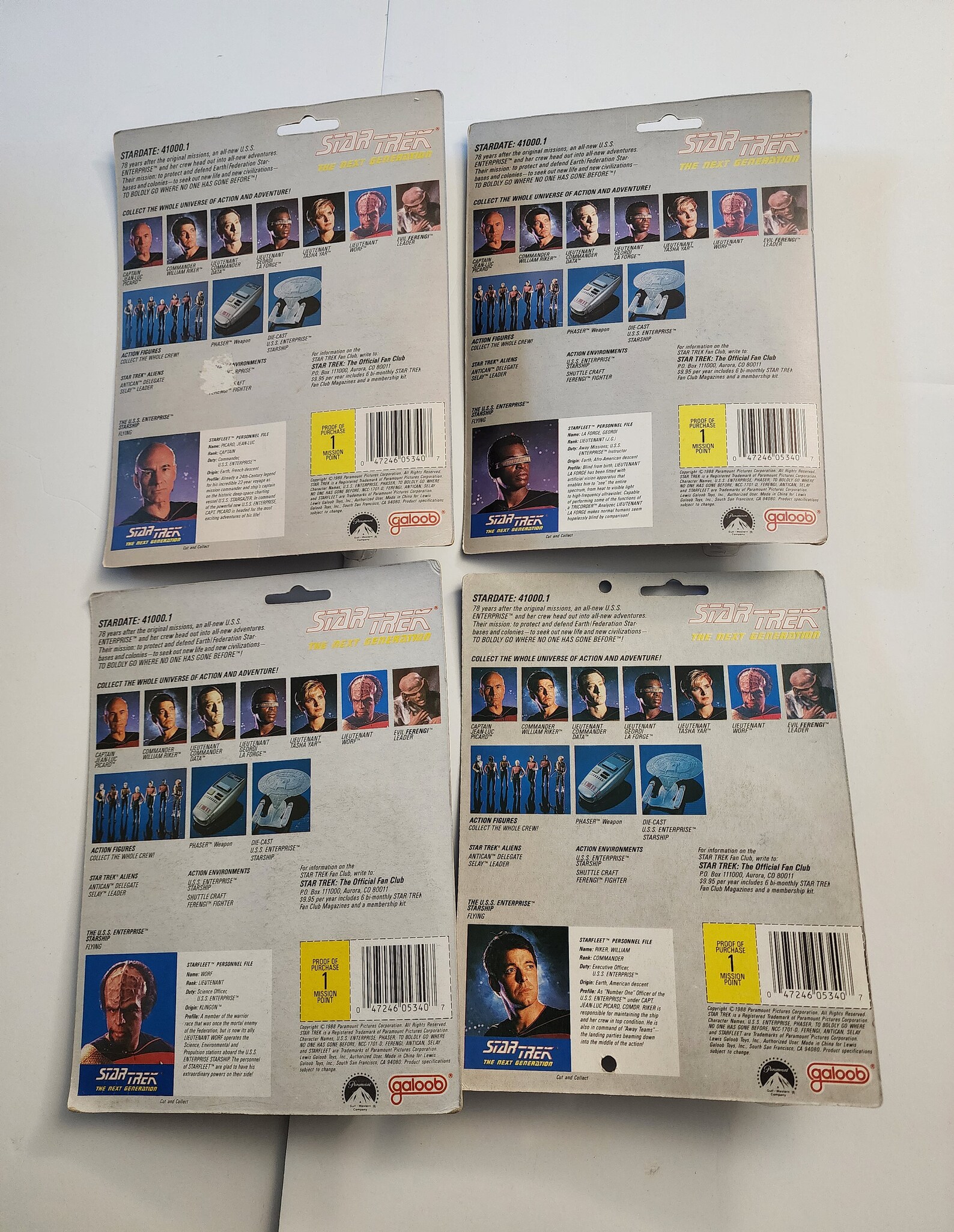 Star Trek Next Generation Galoob Lot Picard-riker-worf-la Forge Action ...