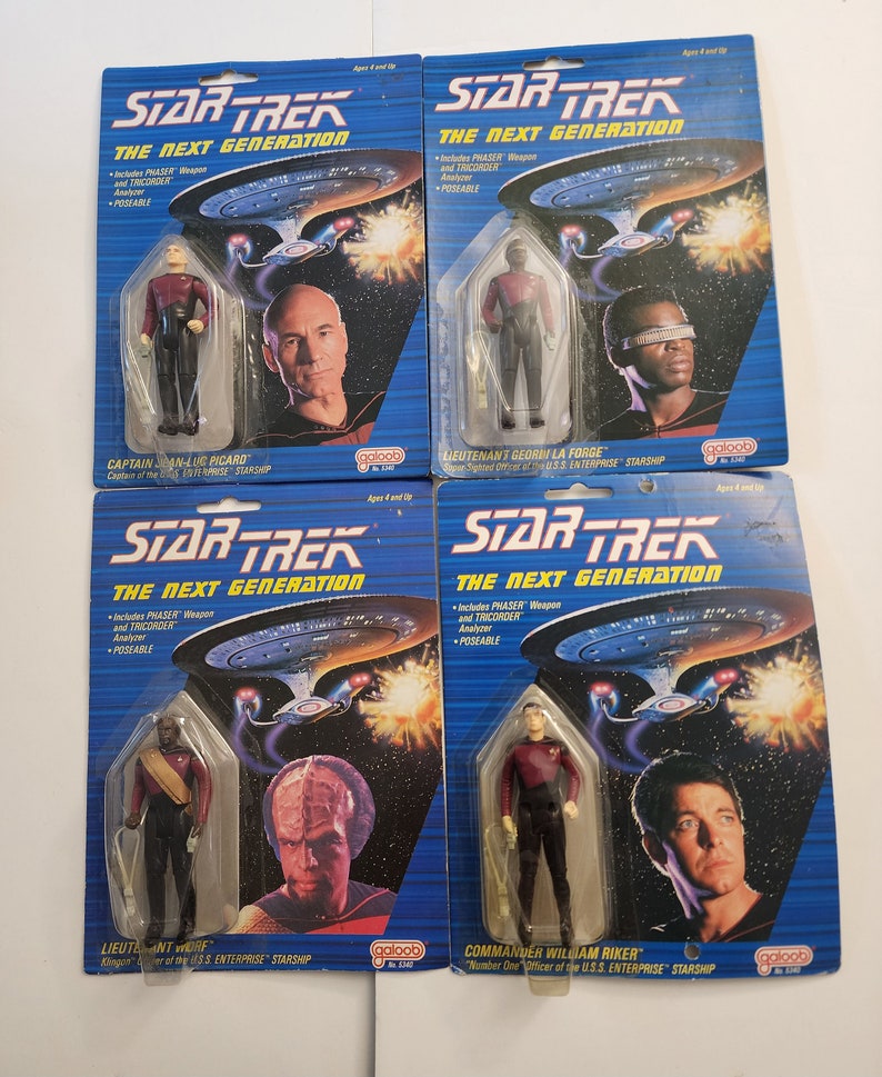 Star Trek Next Generation Galoob Lot Picard-riker-worf-la Forge Action ...
