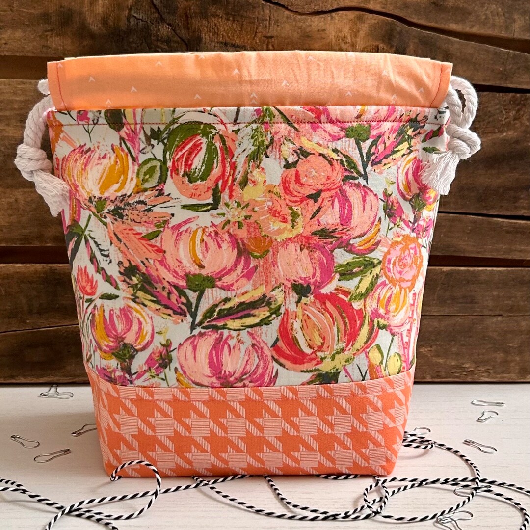 Coral Floral Project Bag, Spring Project Bag, Knitting Project Bag ...