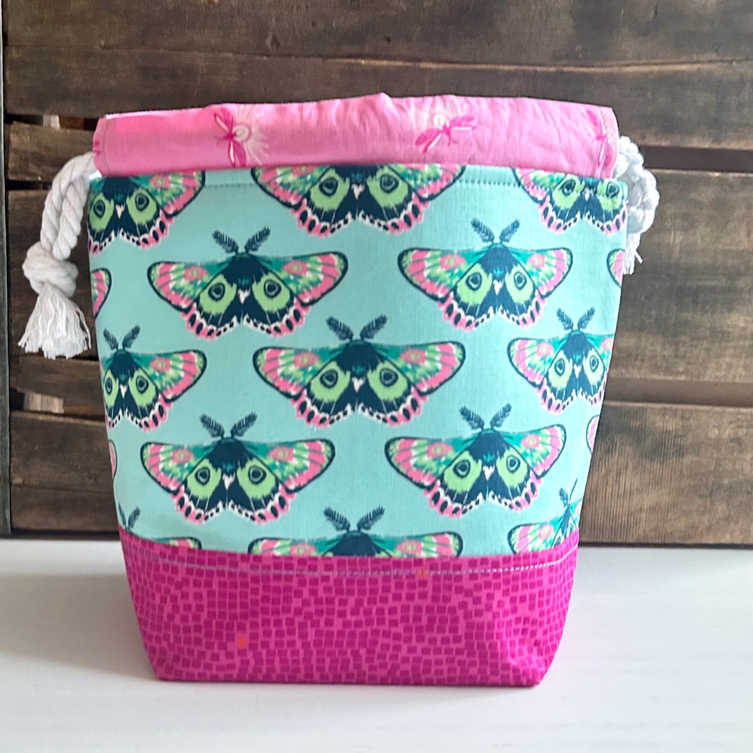 Moth Frost Sock Project Bag, Knitting Project Bag, Drawstring Project ...