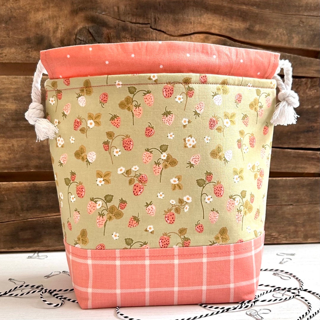 Strawberry Mint Project Bag, Pink Project Bag, Knitting Project Bag ...