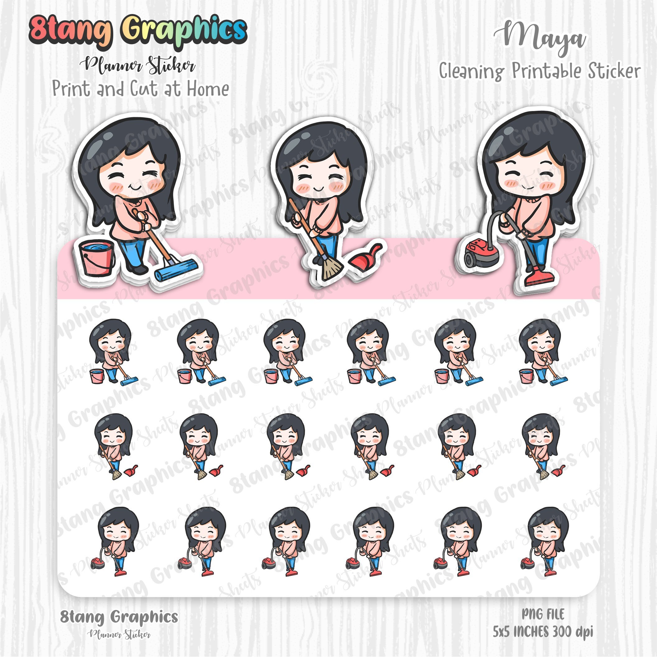 Cleaning Floors Planner Sticker, Sweeping Sticker, Vacuuming Sticker ...