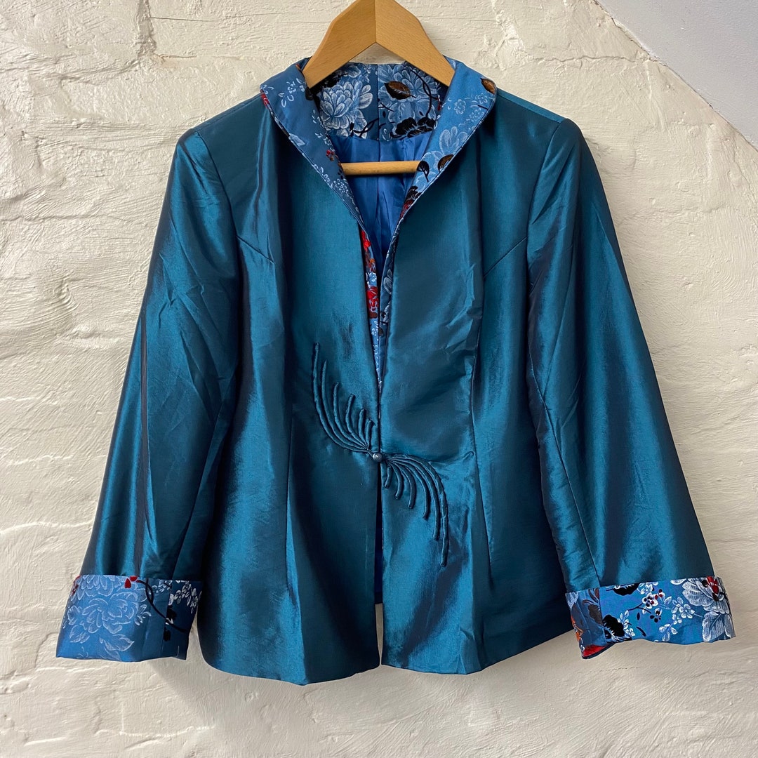 Silk Teal Blue Jacket Chinese Style Vintage Bohemian - Etsy UK