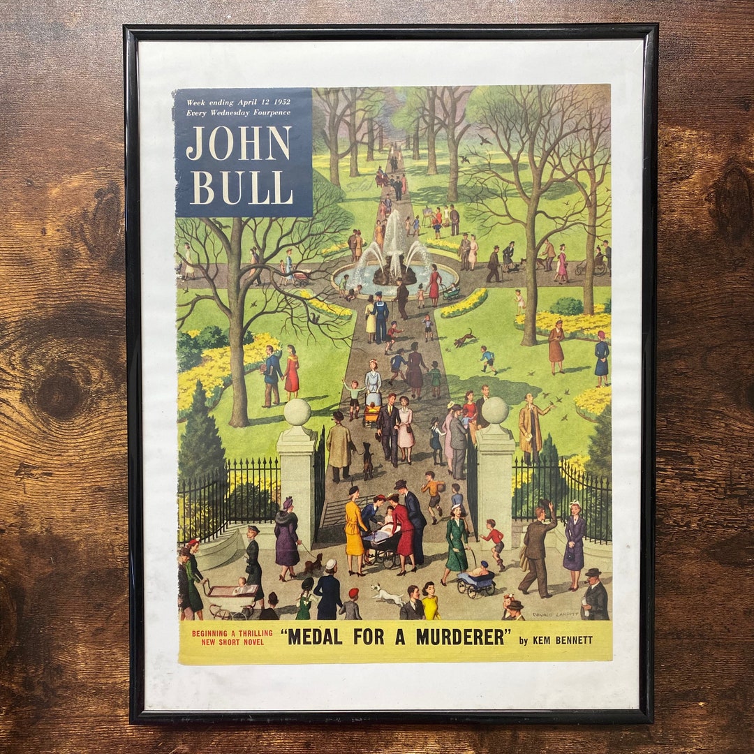 1950s Busy Park Scene Vintage Wall Art Illustration - Etsy