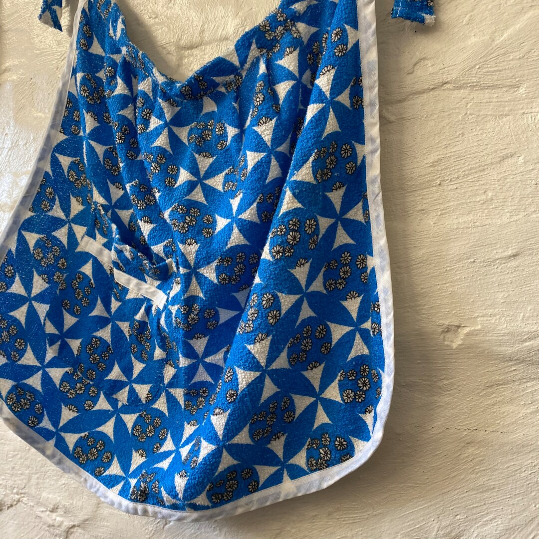 Vintage Apron Flower Power Blue Pattern Retro Towelling Pinny - Etsy