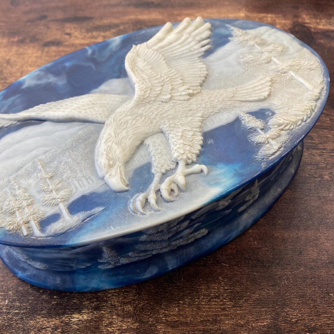 Incolay Blue Eagle Oval Box Vintage Jewellery Box - Etsy
