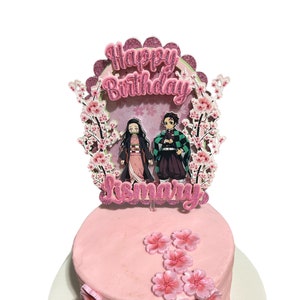 Nezuko and Tanjiro Cake Topper, Shaker With Sakura Flowers, Custom ...