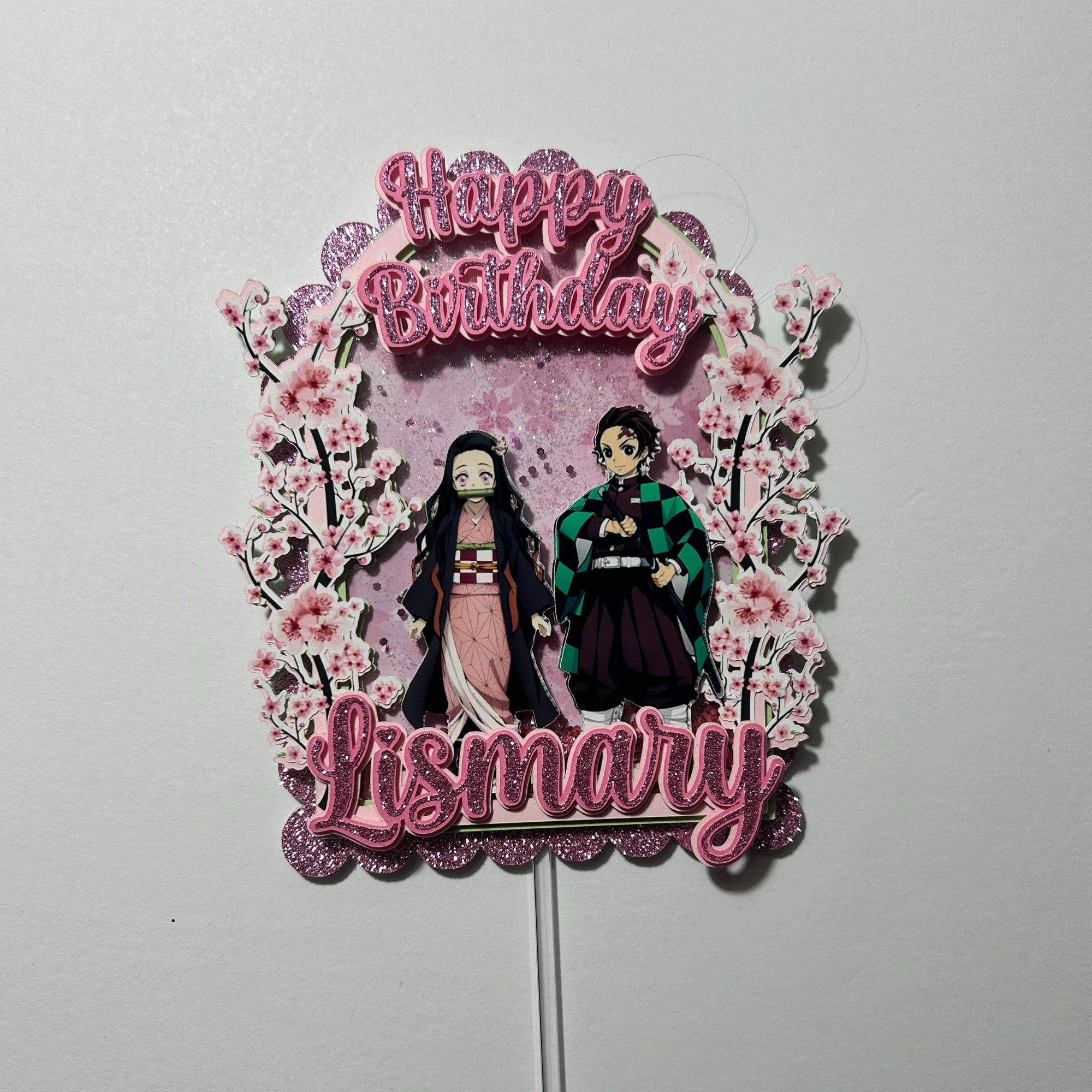 Nezuko and Tanjiro Cake Topper, Shaker With Sakura Flowers, Custom ...