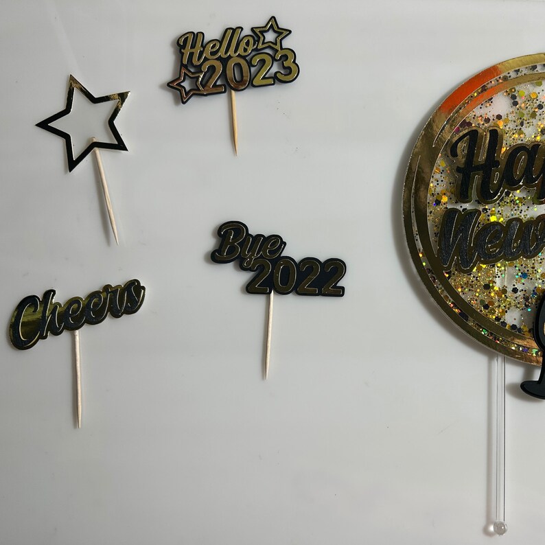 Happy New Year Cake Topper, Cupcake Toppers, Bye 2023, Hello 2024, 2024 ...