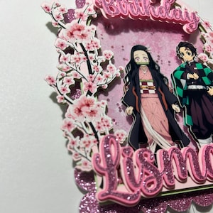 Nezuko and Tanjiro Cake Topper, Shaker With Sakura Flowers, Custom ...