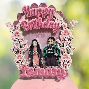 Nezuko and Tanjiro Cake Topper, Shaker With Sakura Flowers, Custom ...