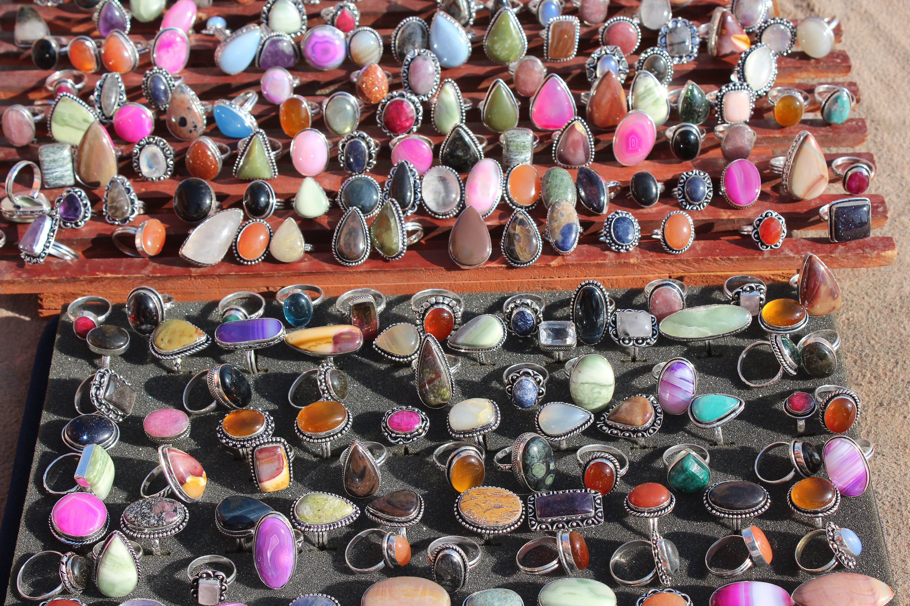 100 Pcs Lot of Multi Gemstone Ring Mix Shape and Size Silver Plated ...