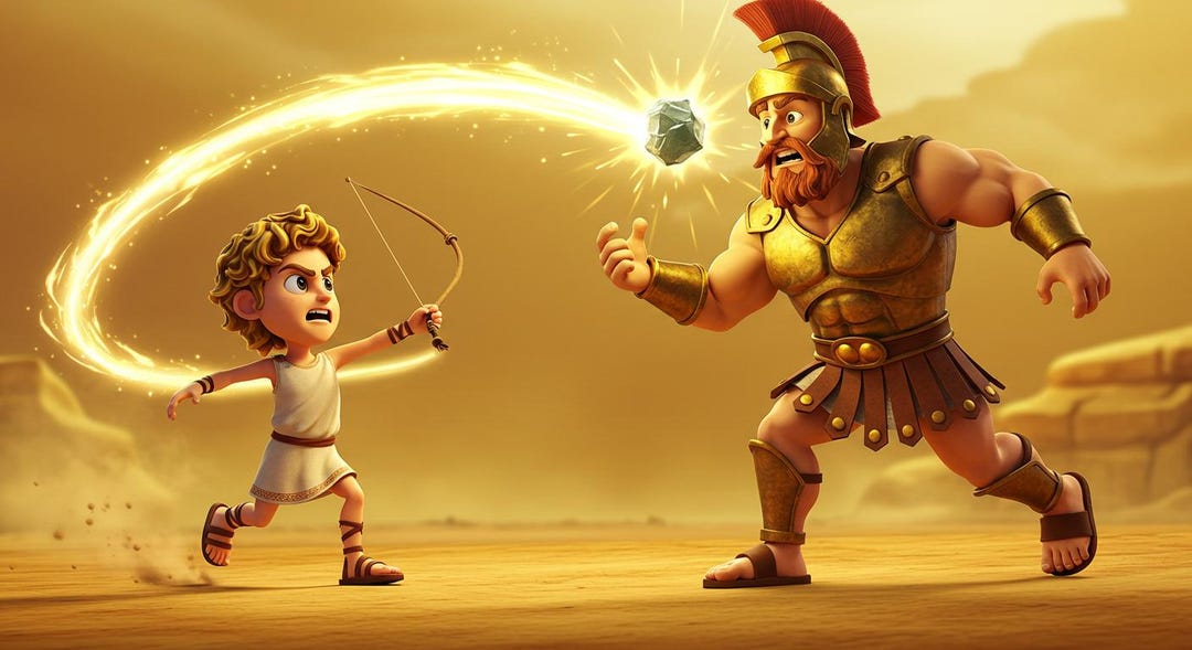Epic Clash: David and Goliath Cartoon Style Digital Art Digital Art 8 ...