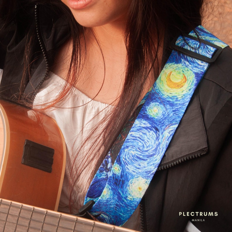 Starry Night Guitar Strap, Van Gogh Guitar Strap, Handmade Acoustic ...