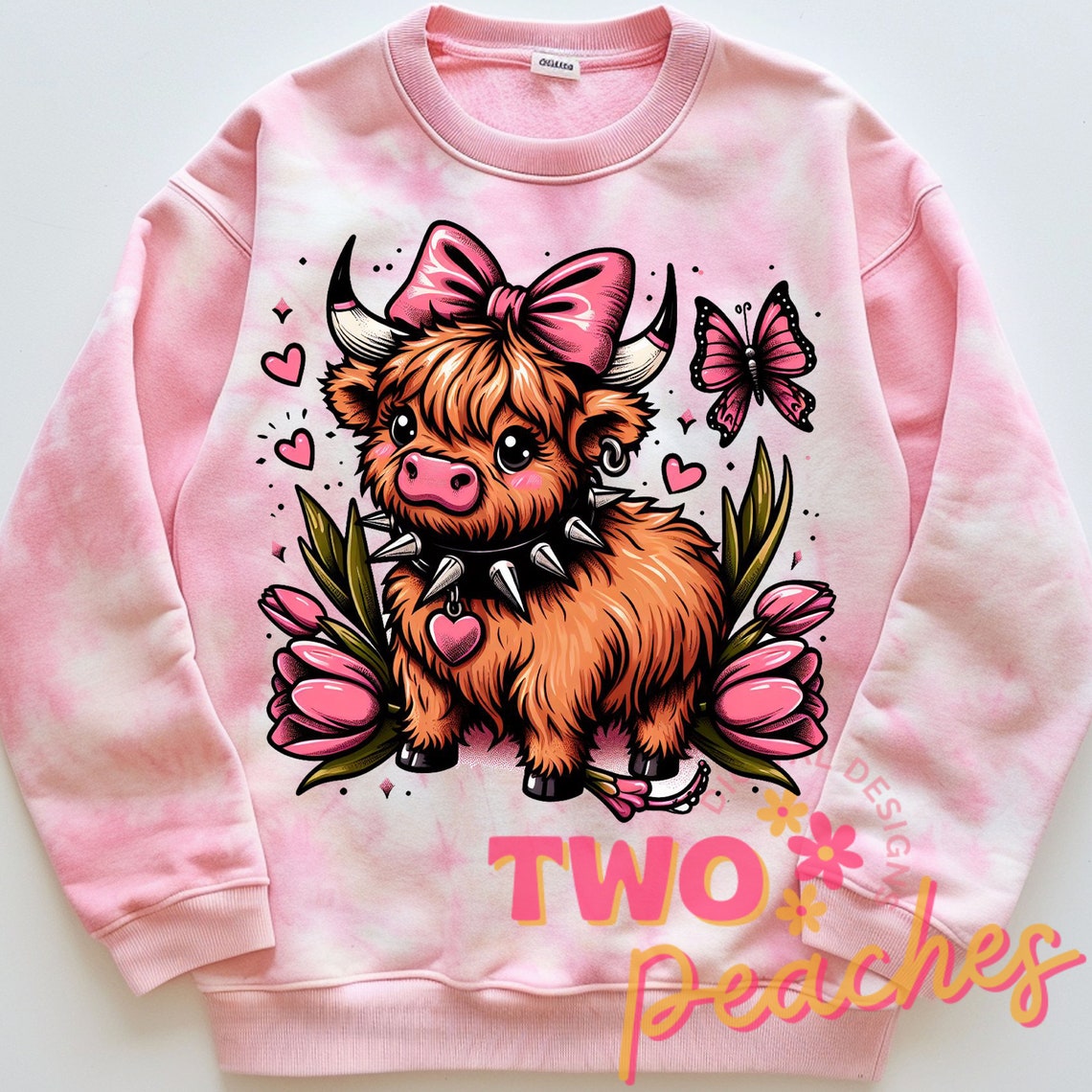 Coquette Highland Cow PNG: Retro Tattoo Sublimation Design (digital ...