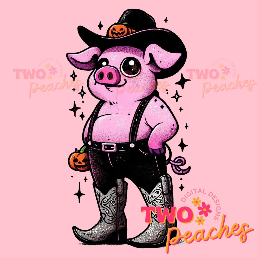 Halloween Western Pig PNG, Cowboy Cowgirl, Spooky Glitter (digital ...