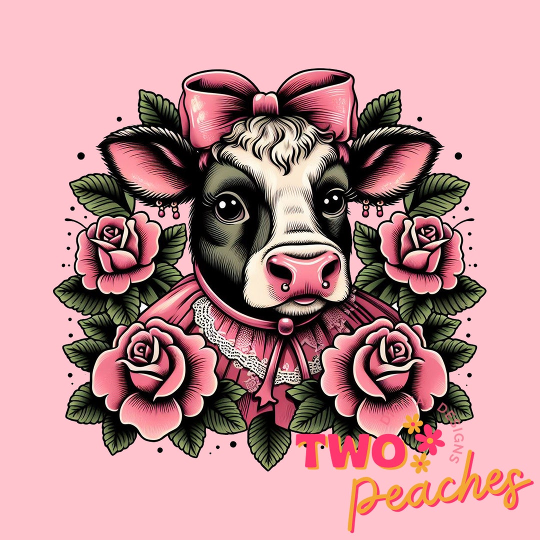 Coquette Cow PNG: Retro Tattoo Sublimation Design (digital Download ...