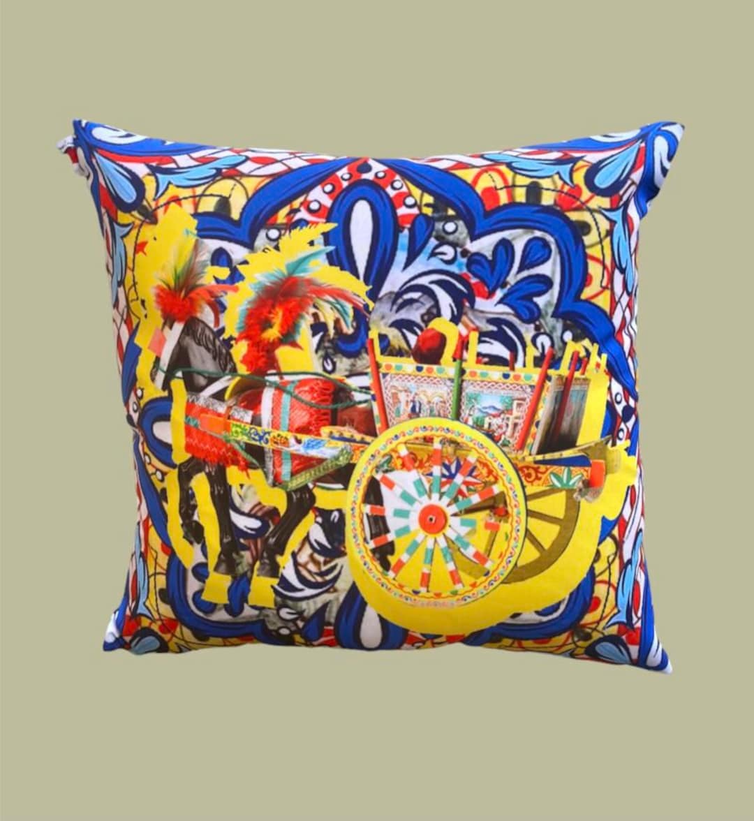 SICILIAN CUSHION Sicilian Motifs Print CARRETTO Cushion Textile Design ...