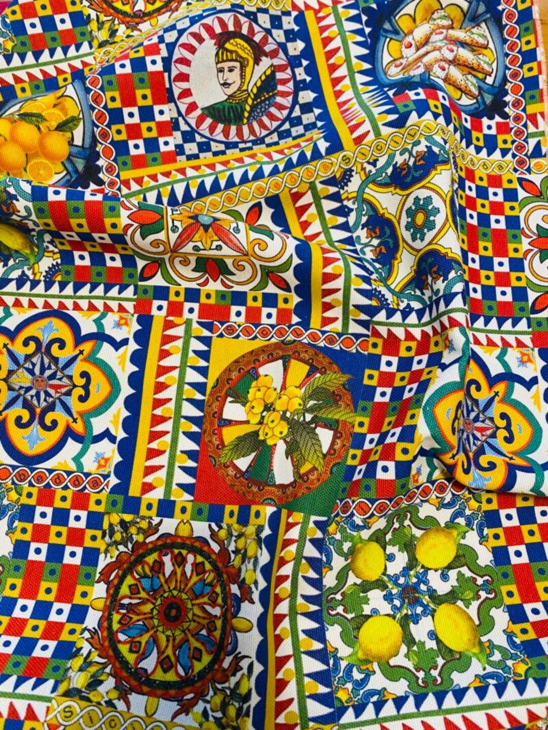 Cotton Fabric Panama SICILIAN PRINT MODULE 10 X 10 CM Sicilian ...