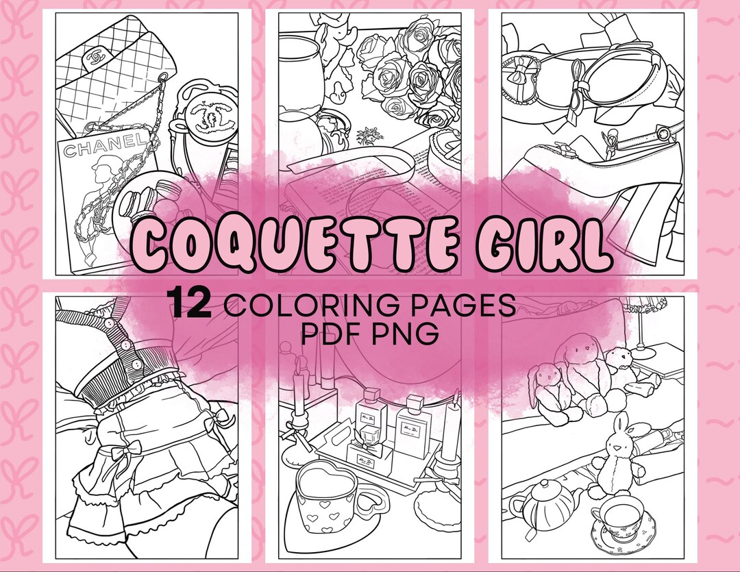 Coquette Girl: Coloring Book, Kawaii Cozy Cute Coloring Pages for ...