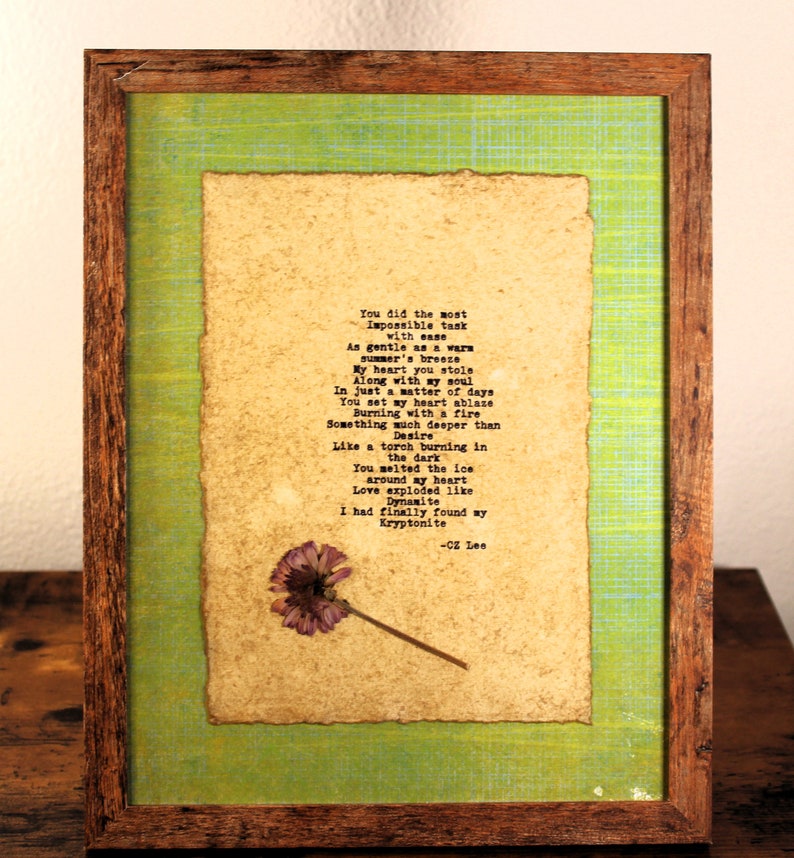 One of a Kind Handtyped Framed Poem, Typewriter Poem, Handmade Gift ...