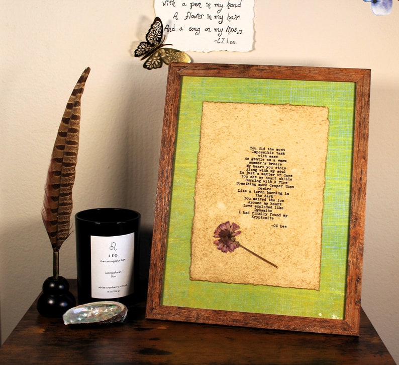 One of a Kind Handtyped Framed Poem, Typewriter Poem, Handmade Gift ...