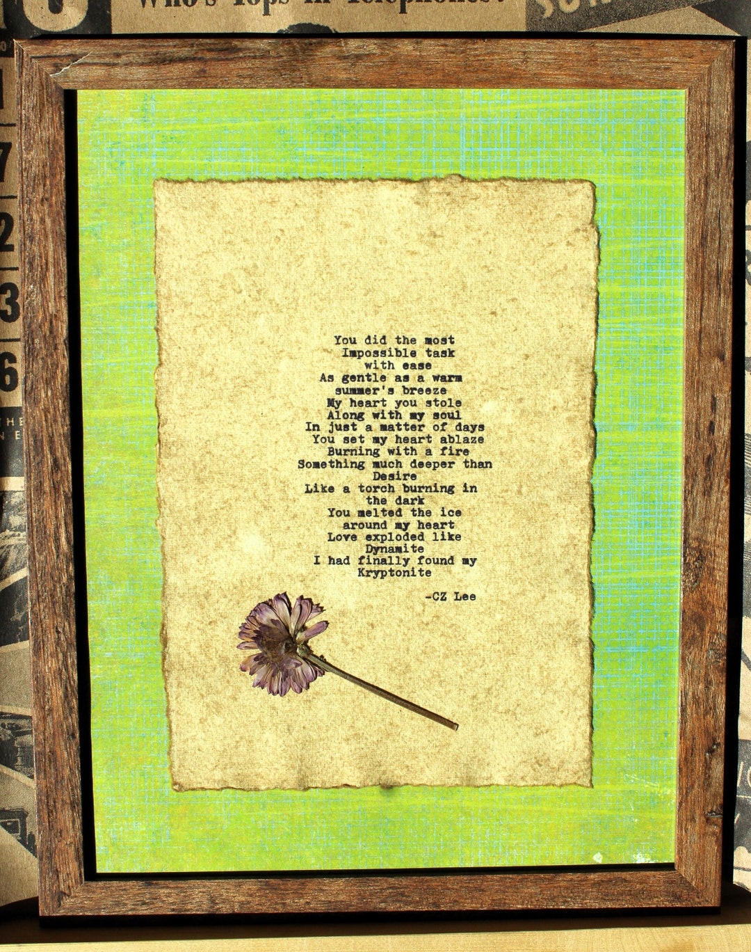 One of a Kind Handtyped Framed Poem, Typewriter Poem, Handmade Gift ...