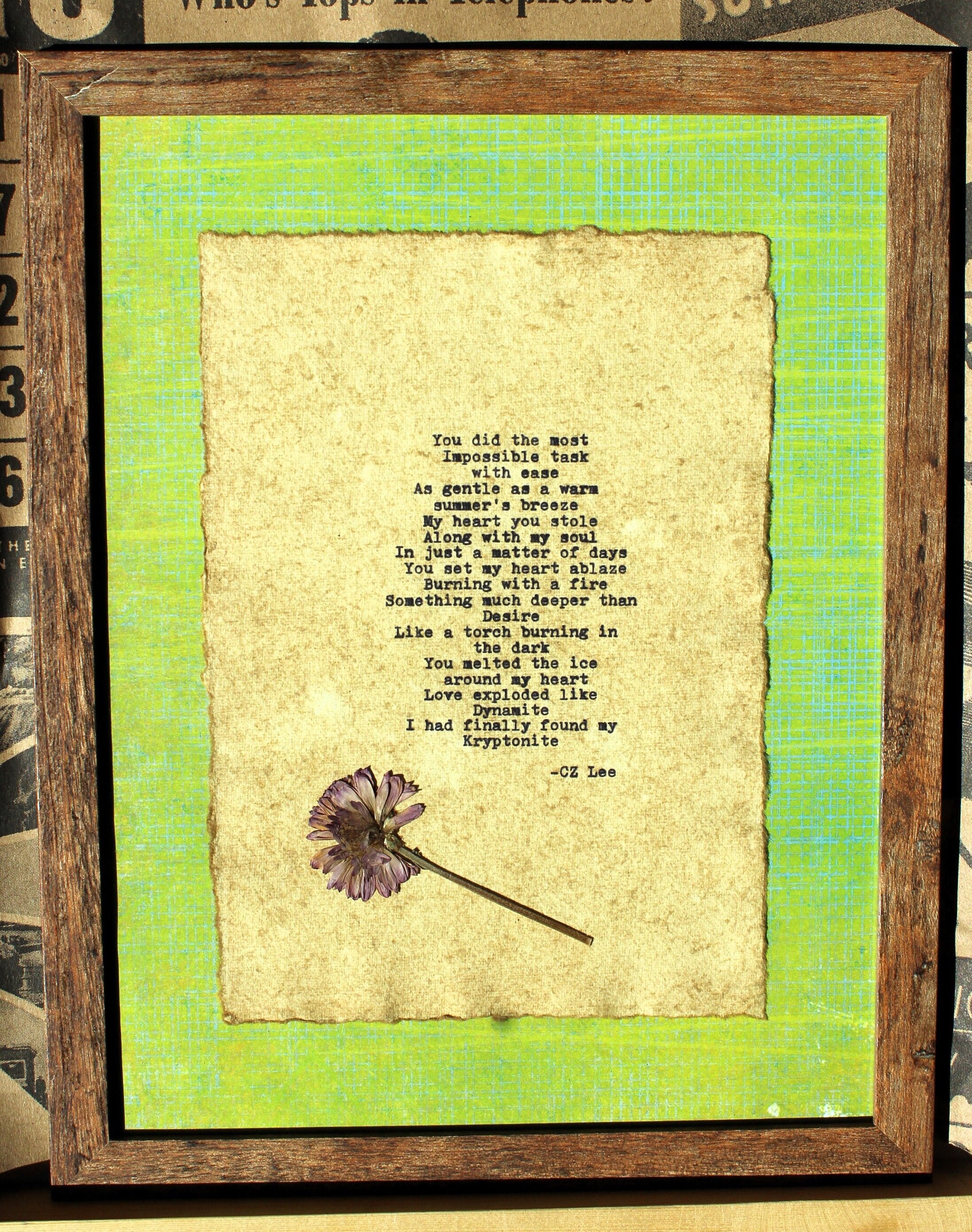 One of a Kind Handtyped Framed Poem, Typewriter Poem, Handmade Gift ...