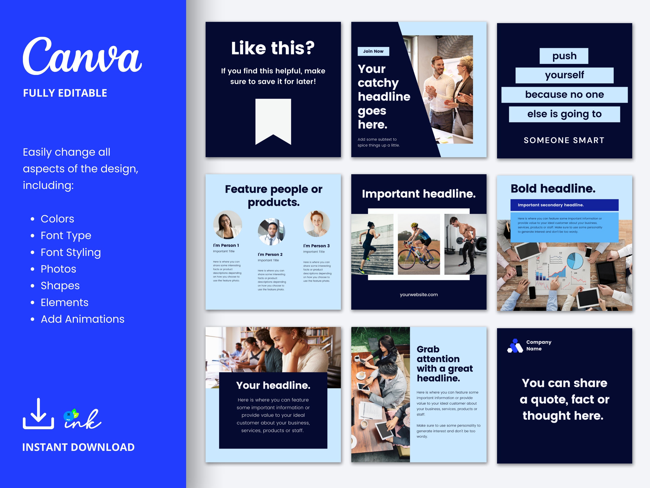 32+ Modern Light Blue and Bold Navy Instagram Posts (canva Template ...