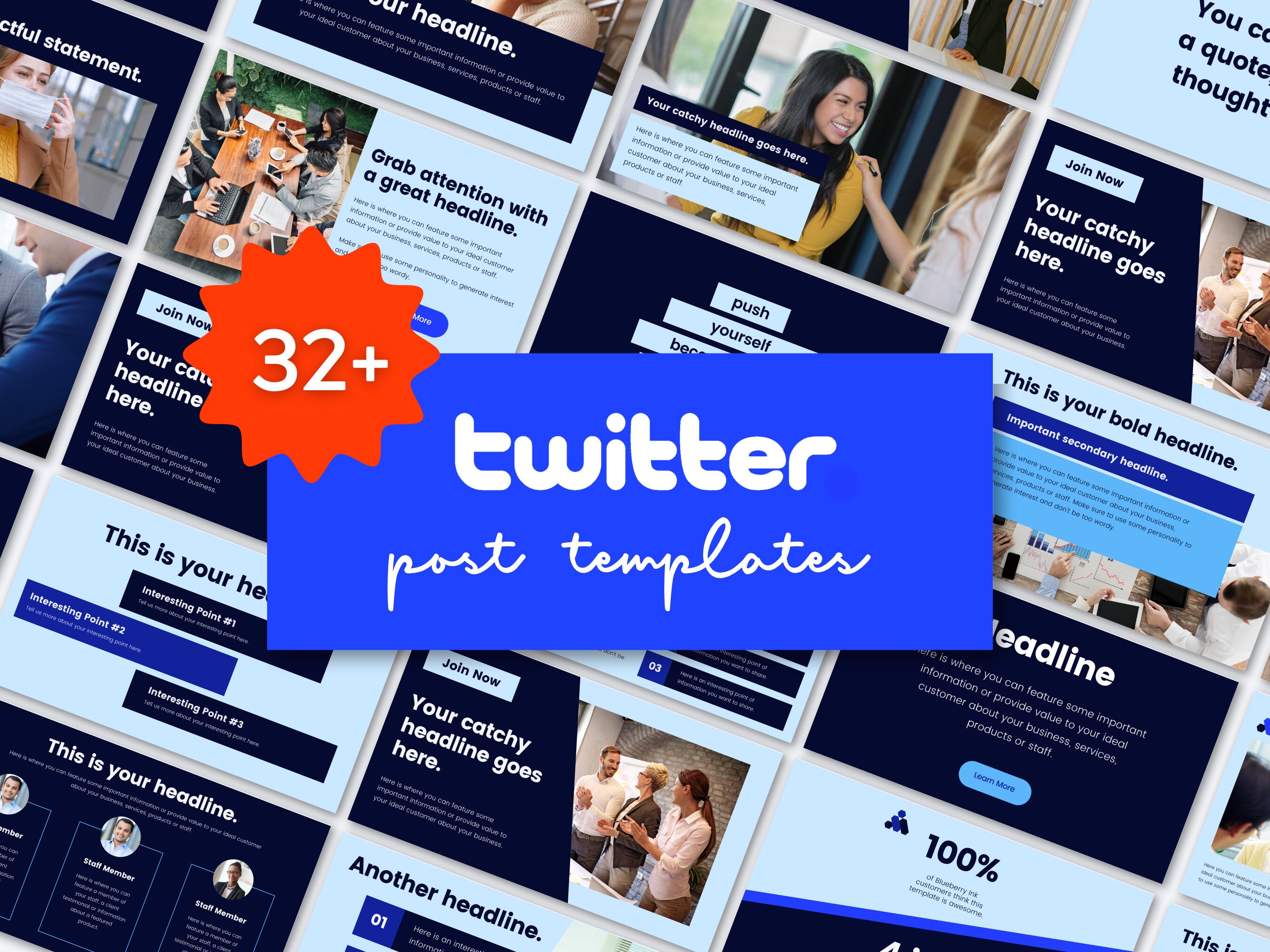 32 Modern Twitter Post Designs in Dark & Light Blue canva Template ...