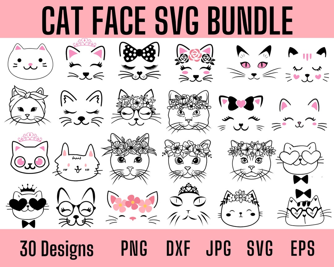 Cat Face Svg, Cat Face Svg Bundle, Cute Cat Svg Instant Download, Cat Png, Dxf Cat Clipart Svg ...