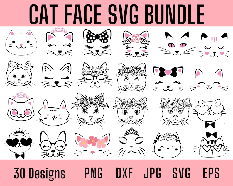 Cat Face Svg Cat Face Svg Bundle Cute Cat Svg Instant - Etsy