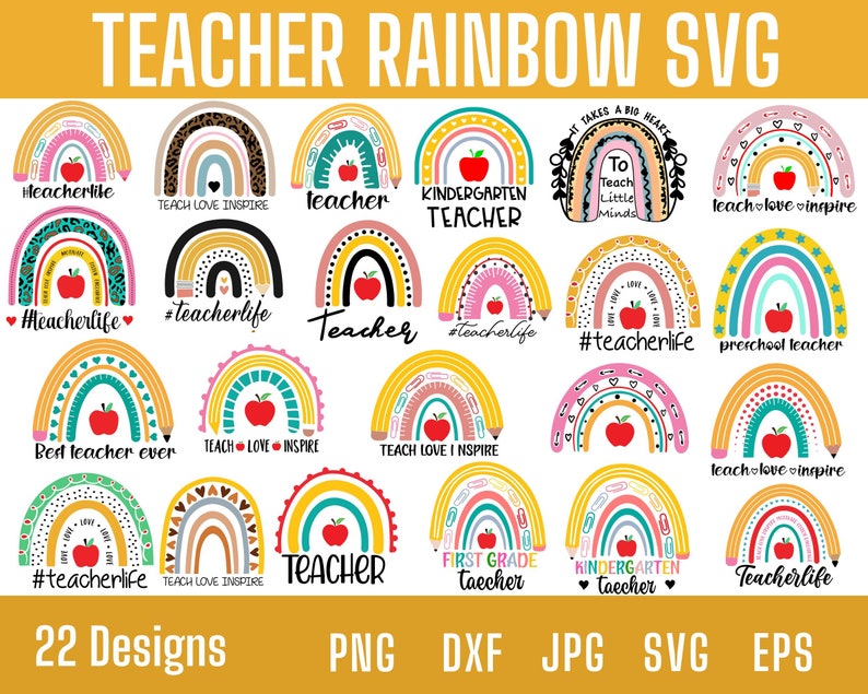 Teacher Rainbow Svg Bundle Teacher Rainbow Png SVG Teacher - Etsy