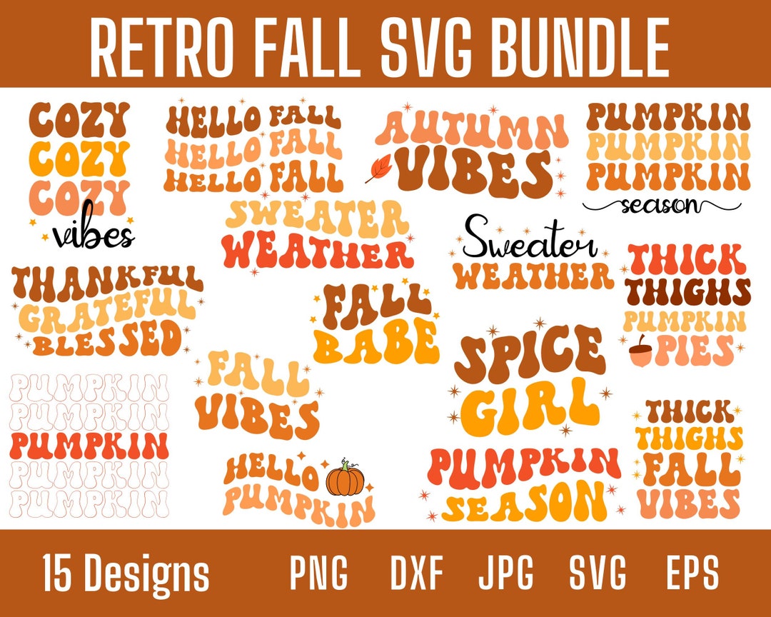 15 Retro Fall Svg Bundle, Hello Fall Svg, Sweater Weather Svg, Hello ...