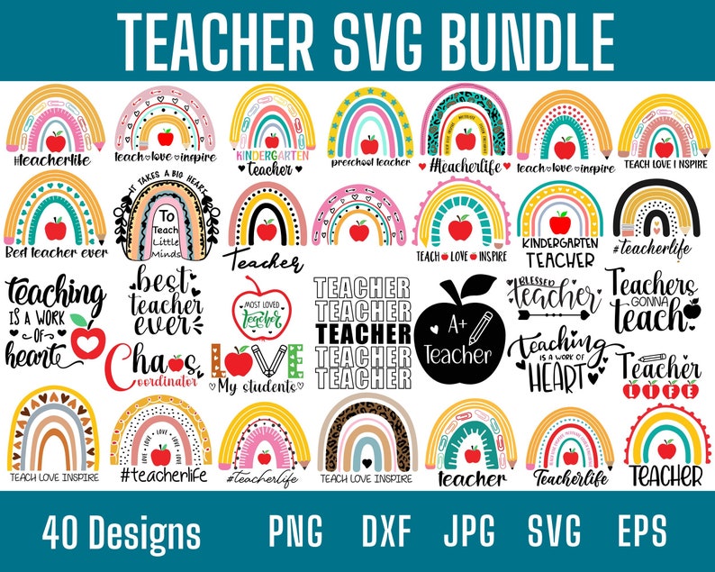 Teacher Rainbow Svg Bundle Teacher Rainbow Png SVG Teacher - Etsy
